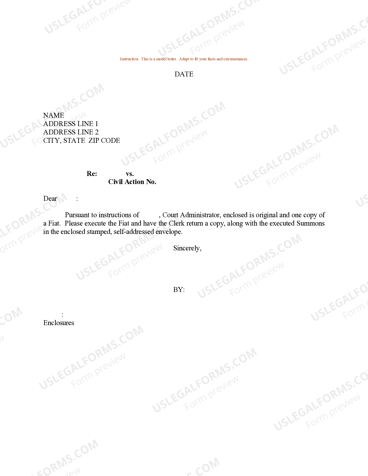 Sample Letter regarding Fiat - Fiat Law | US Legal Forms