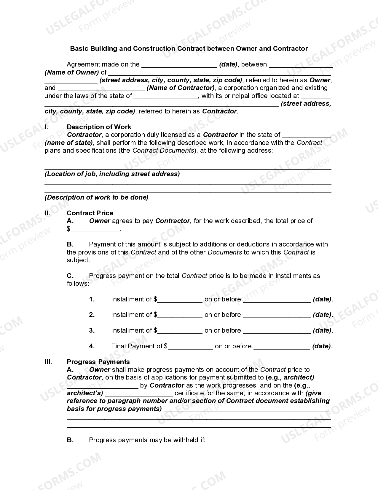 Utah Basic Building and Construction Contract between Owner and ...