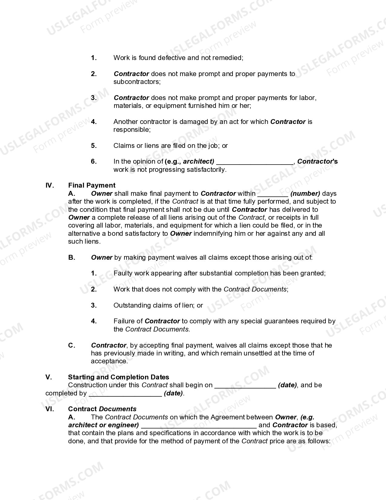 Mississippi Basic Building and Construction Contract between Owner and ...