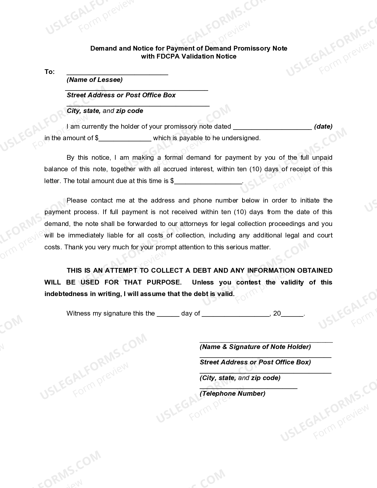 Georgia Demand and Notice for Payment of Demand Promissory Note with ...