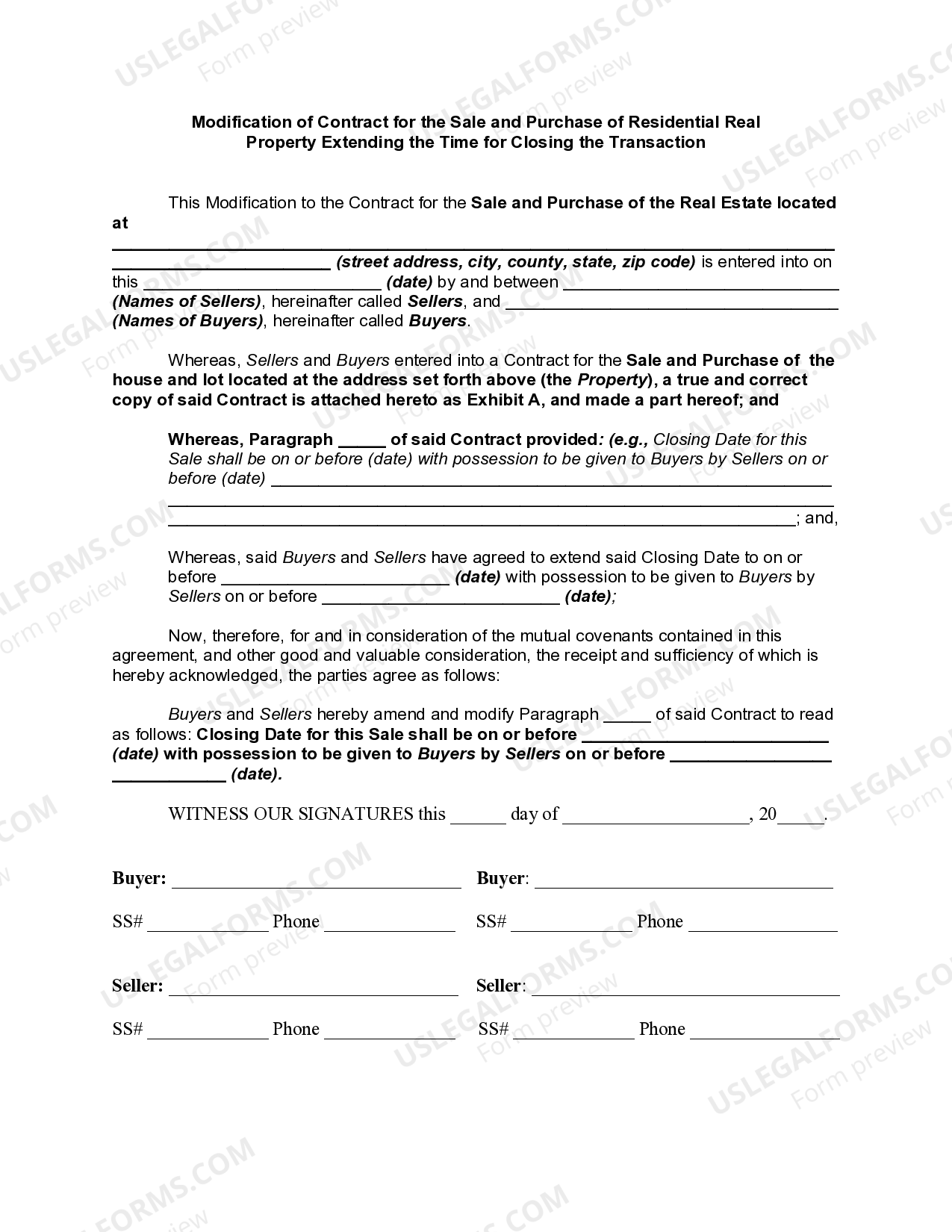 Maine Modification of Contract for the Sale and Purchase of Residential ...
