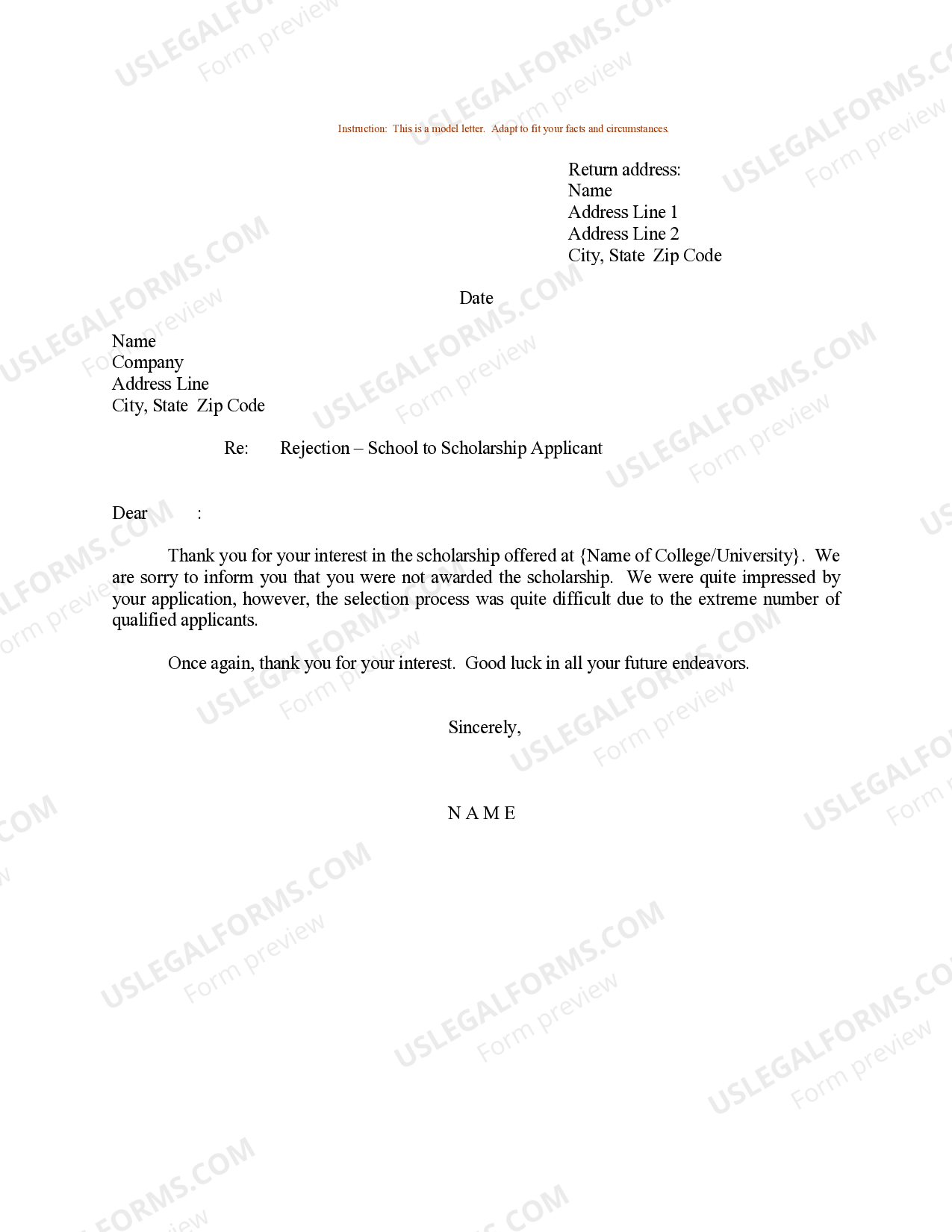 Pennsylvania Sample Letter for Rejection - Sample Scholarship Form | US ...