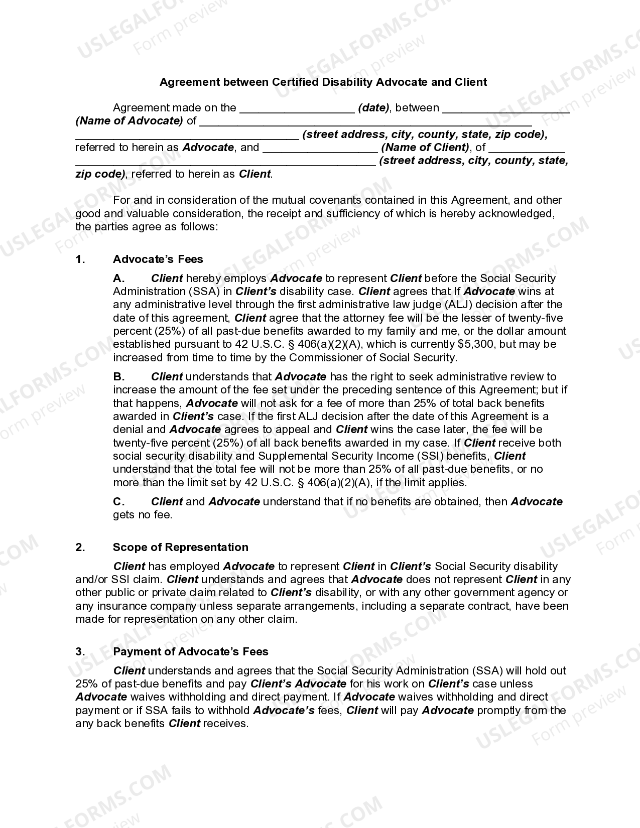 Utah Agreement between Certified Disability Advocate and Client ...