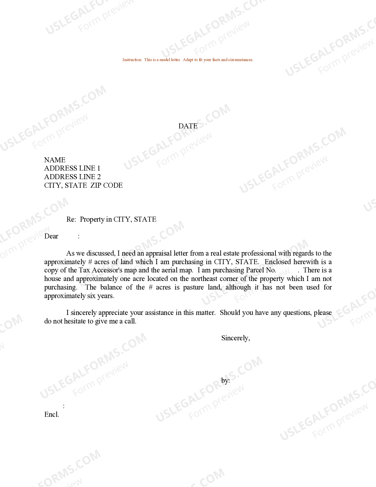 Sample Letter Request For Appraisal Of Property Form | US Legal Forms