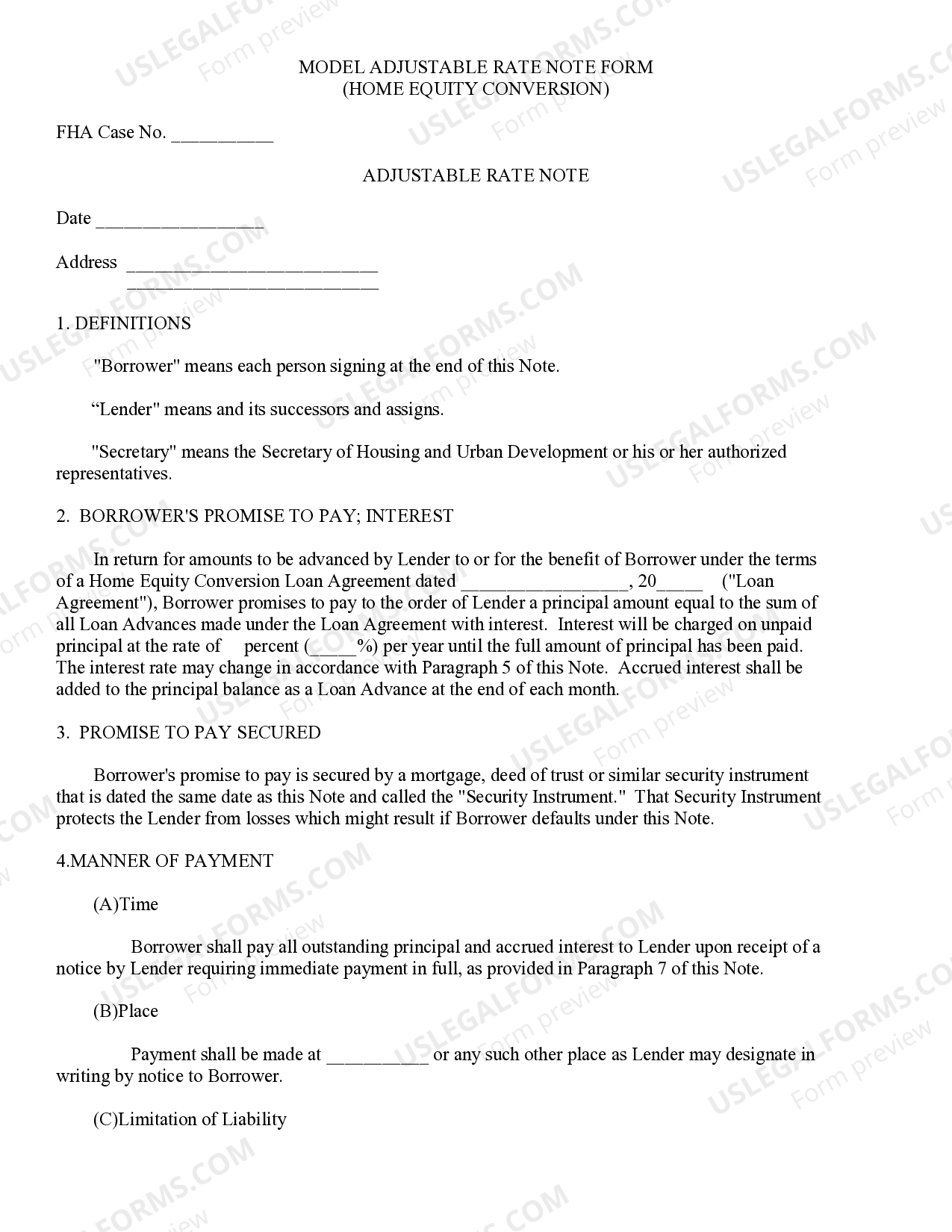Model Adjustable Rate Note - Home Equity Conversion | US Legal Forms