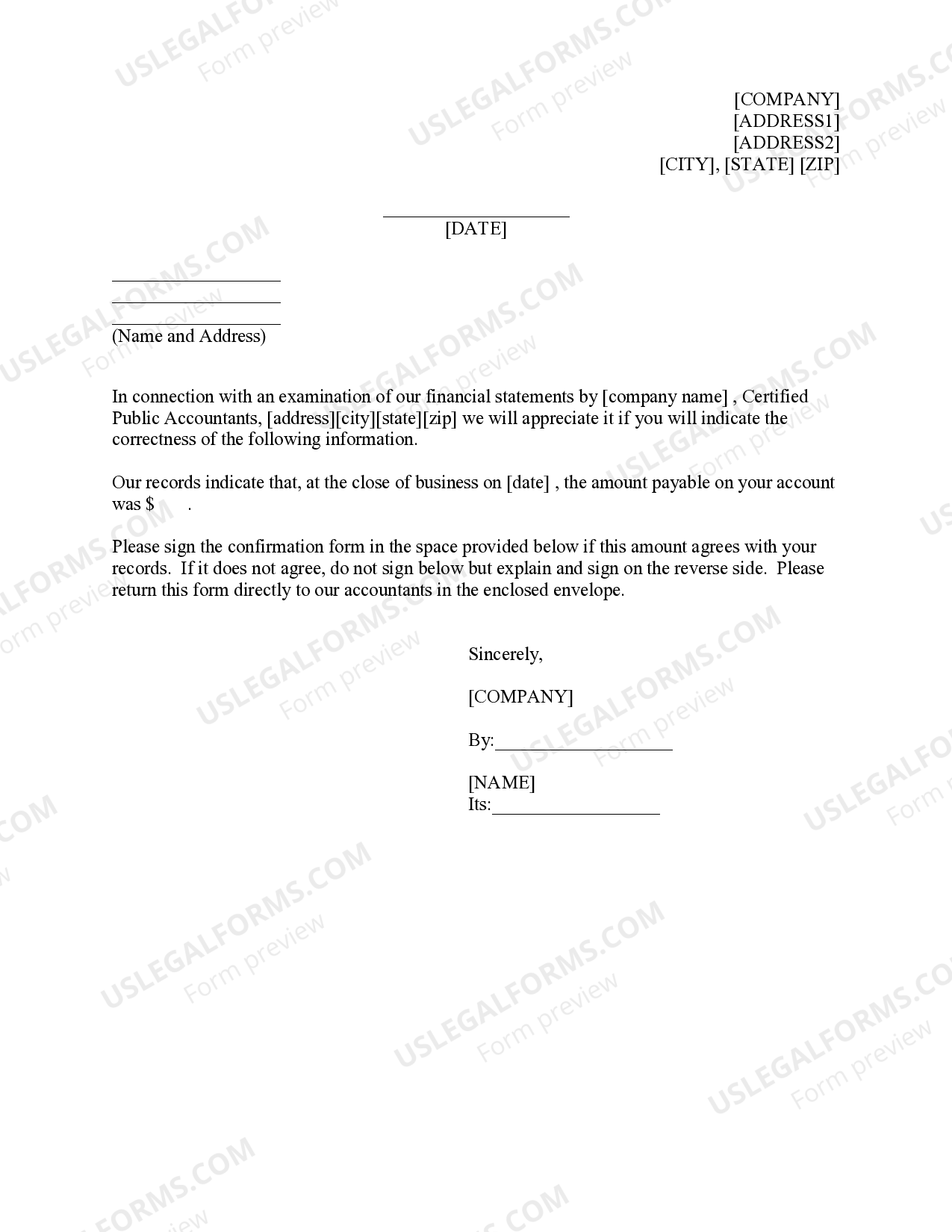 Request for Account Verification During Audit | US Legal Forms