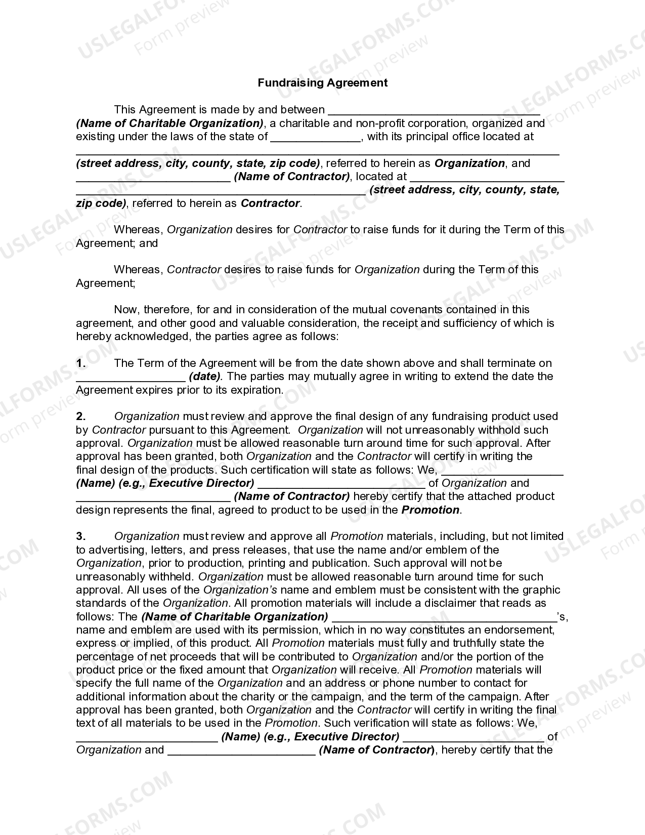Fundraising Agreement Form | US Legal Forms