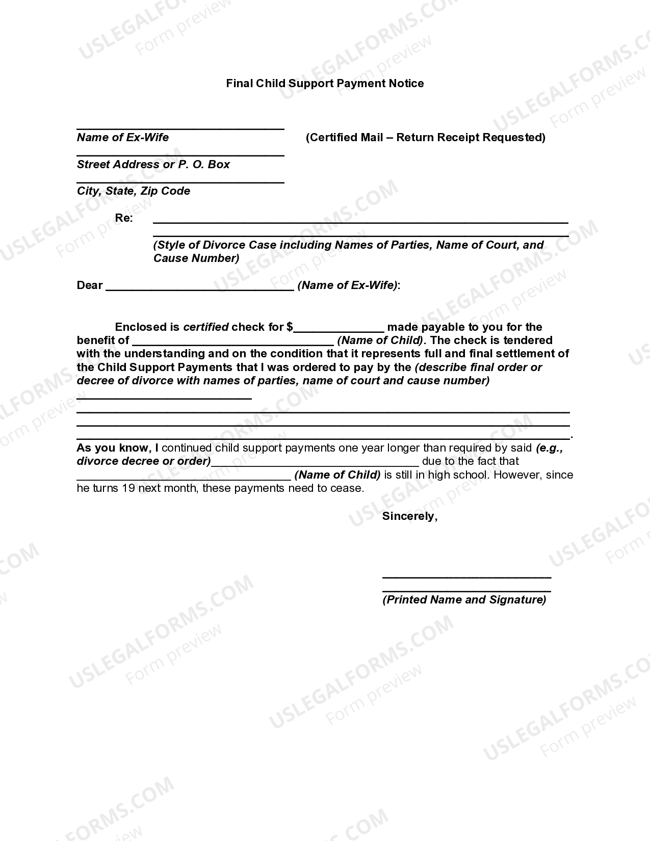 Final Child Support Payment Notice - Understanding Decree Represents ...