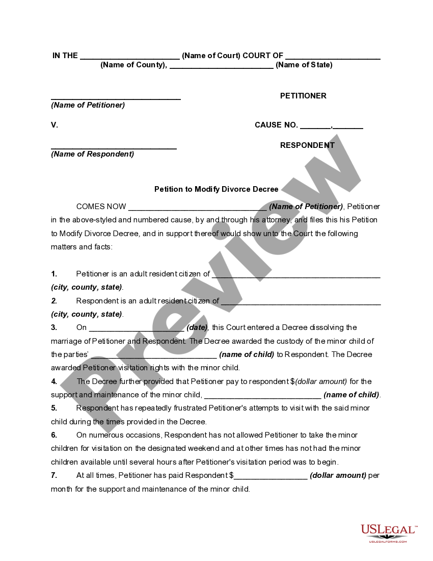 Petition To Modify Or Amend Divorce Decree Stopping Child Support On 