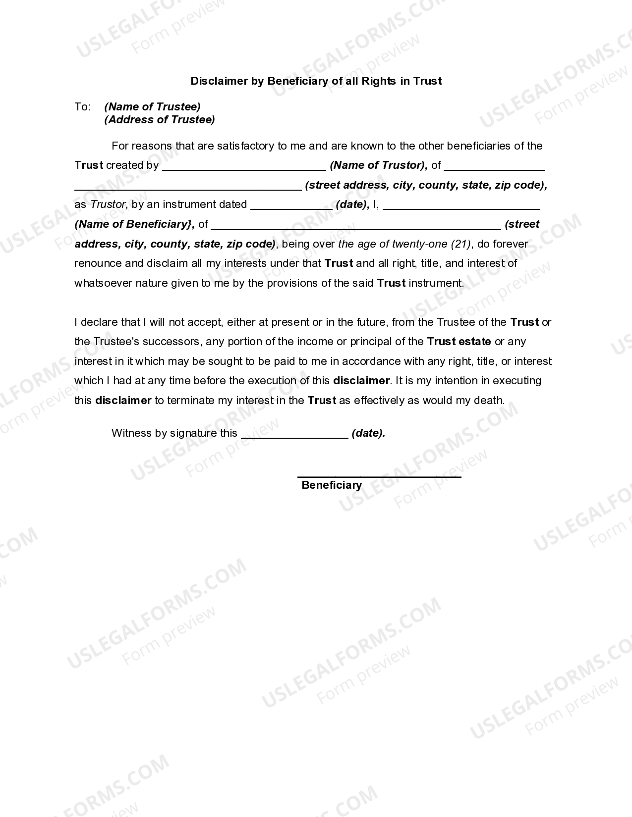 Puerto Rico Disclaimer by Beneficiary of all Rights in Trust ...