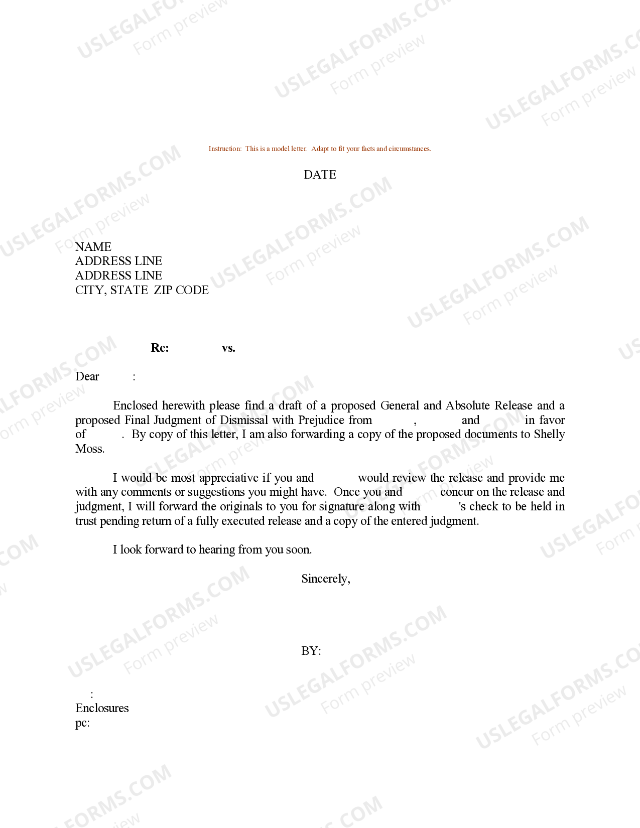 Sample Letter for Final Judgment of Dismissal with Prejudice - Order Of ...
