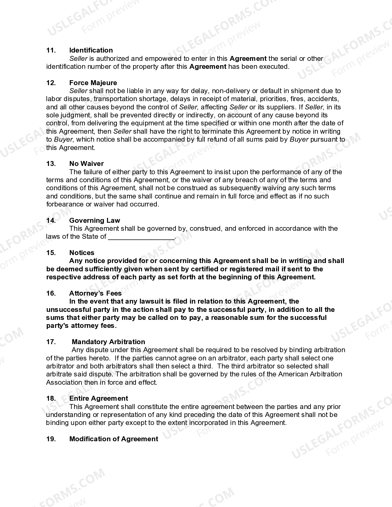 Agreement Sale Form Purchase