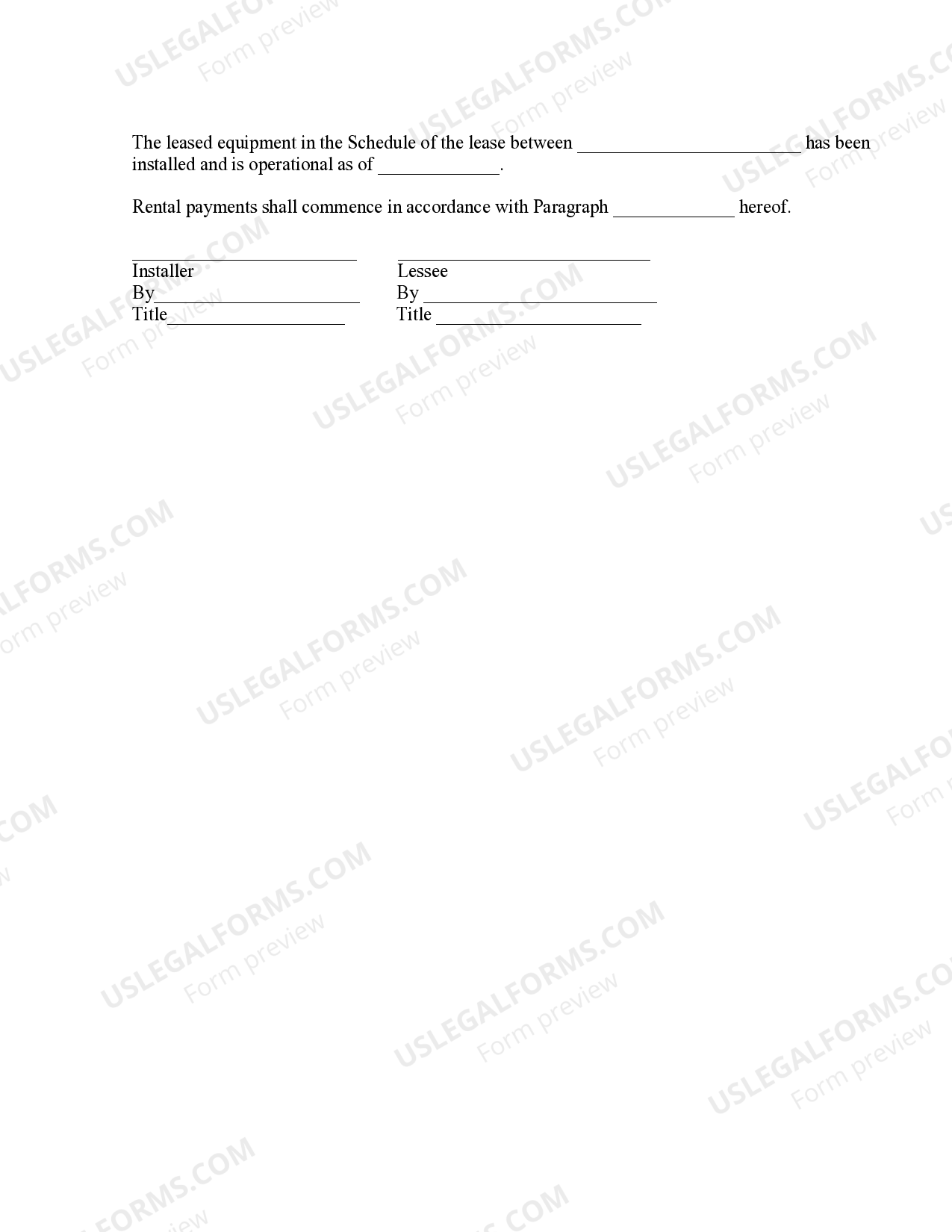 Certificate of Installation | US Legal Forms