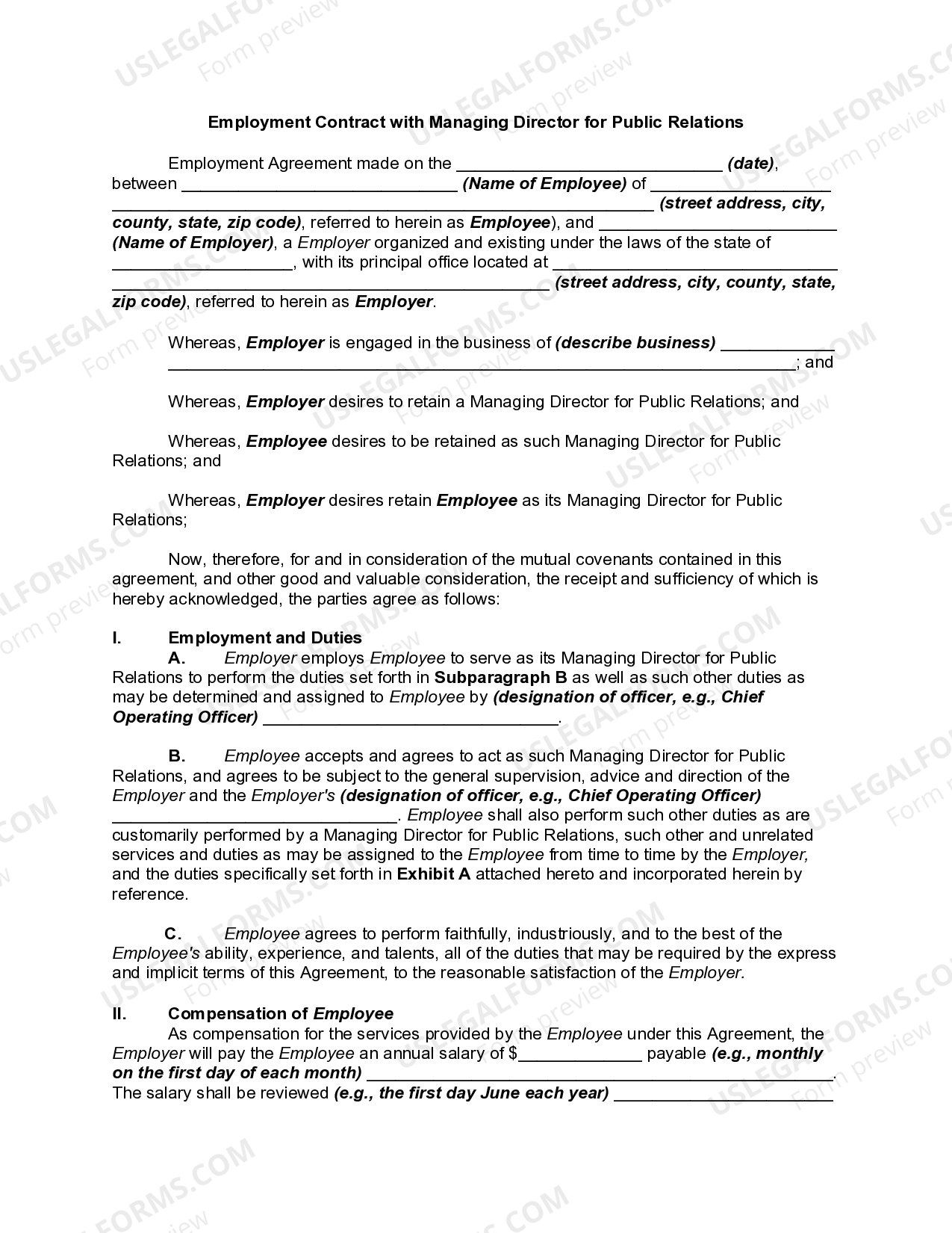 Illinois Employment Contract with Managing Director for Public ...