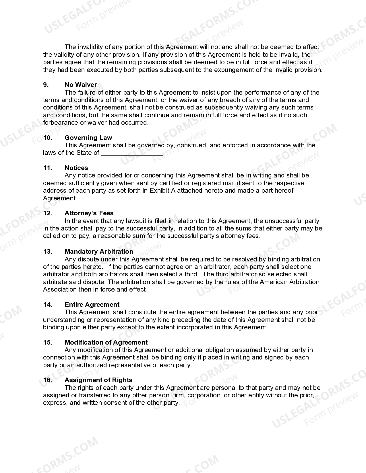 Sample Contract Agreement For Musicians | US Legal Forms