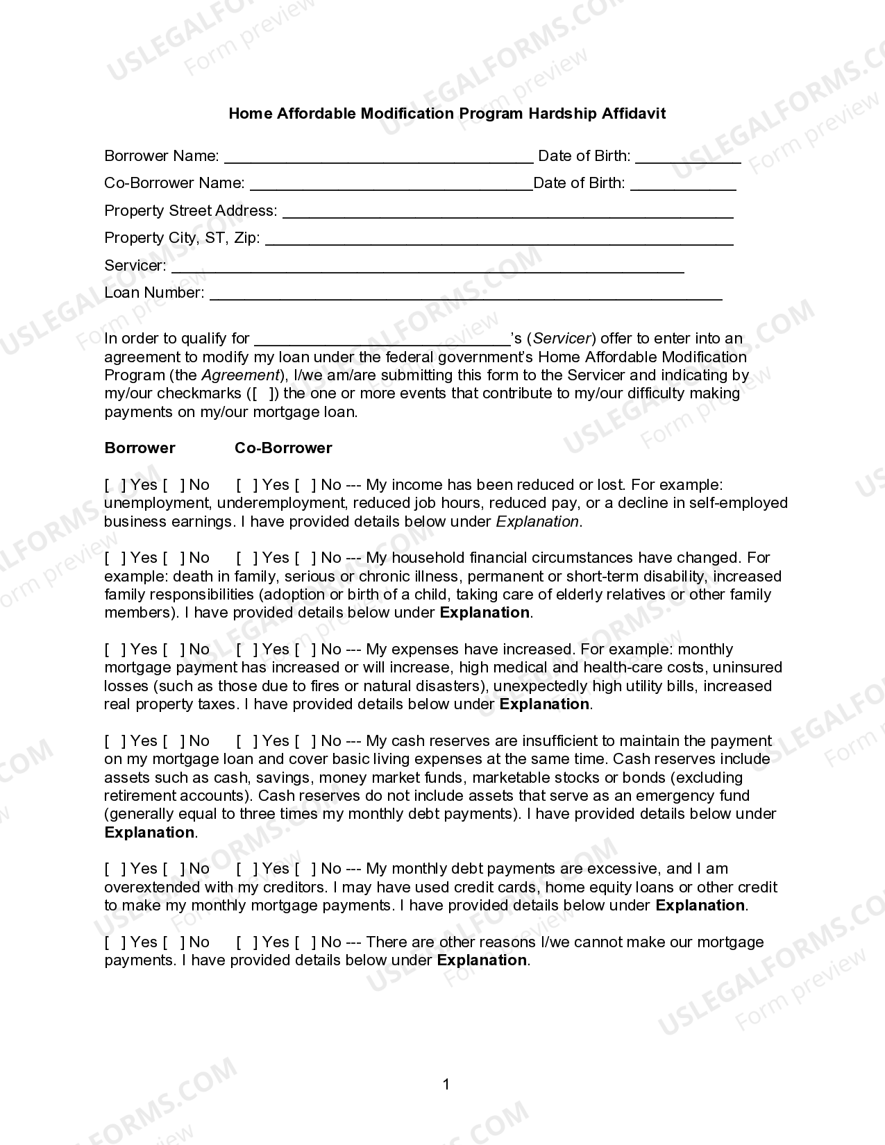 Home Affordable Modification Program Hardship Affidavit - Modification ...