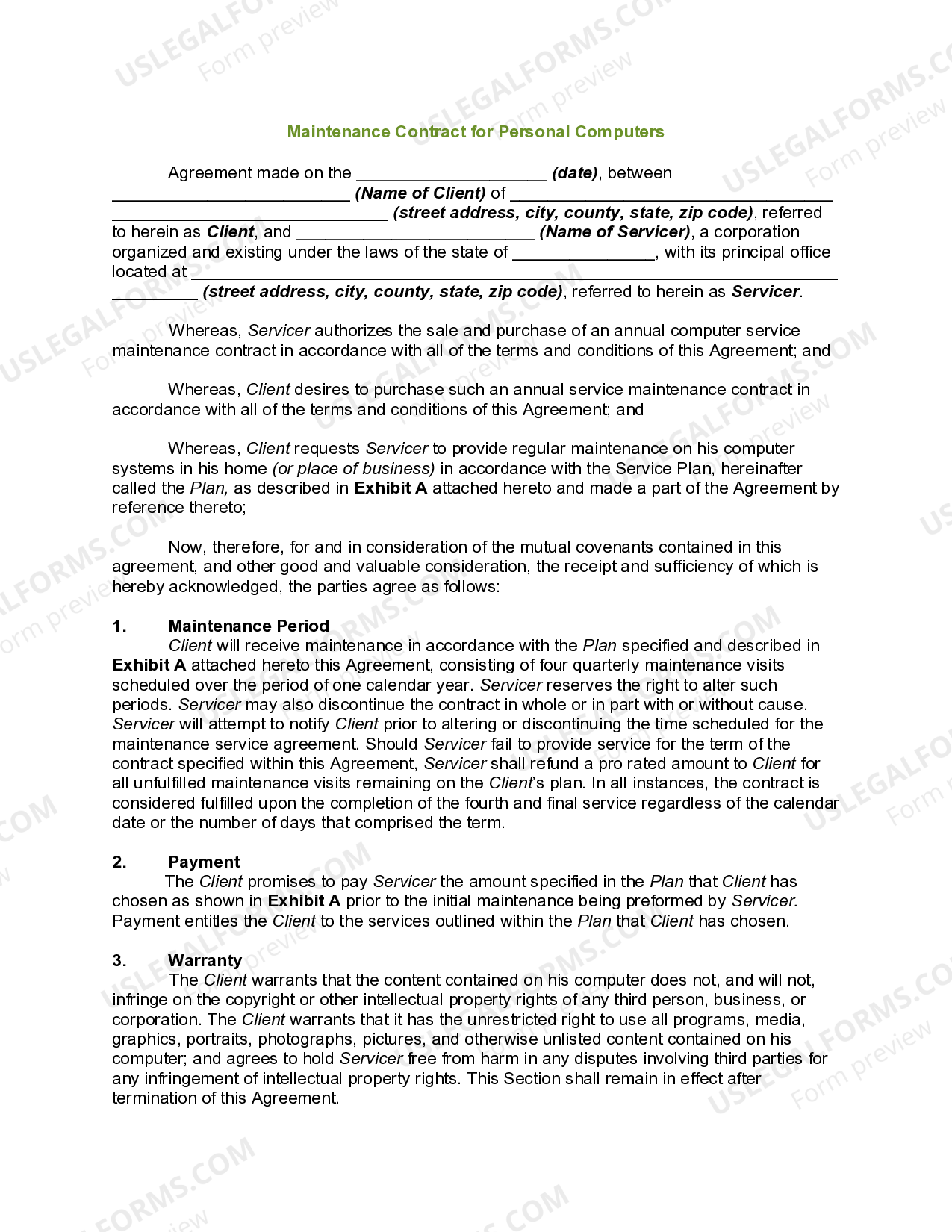 Montana Maintenance Contract for Personal Computers - Computer ...