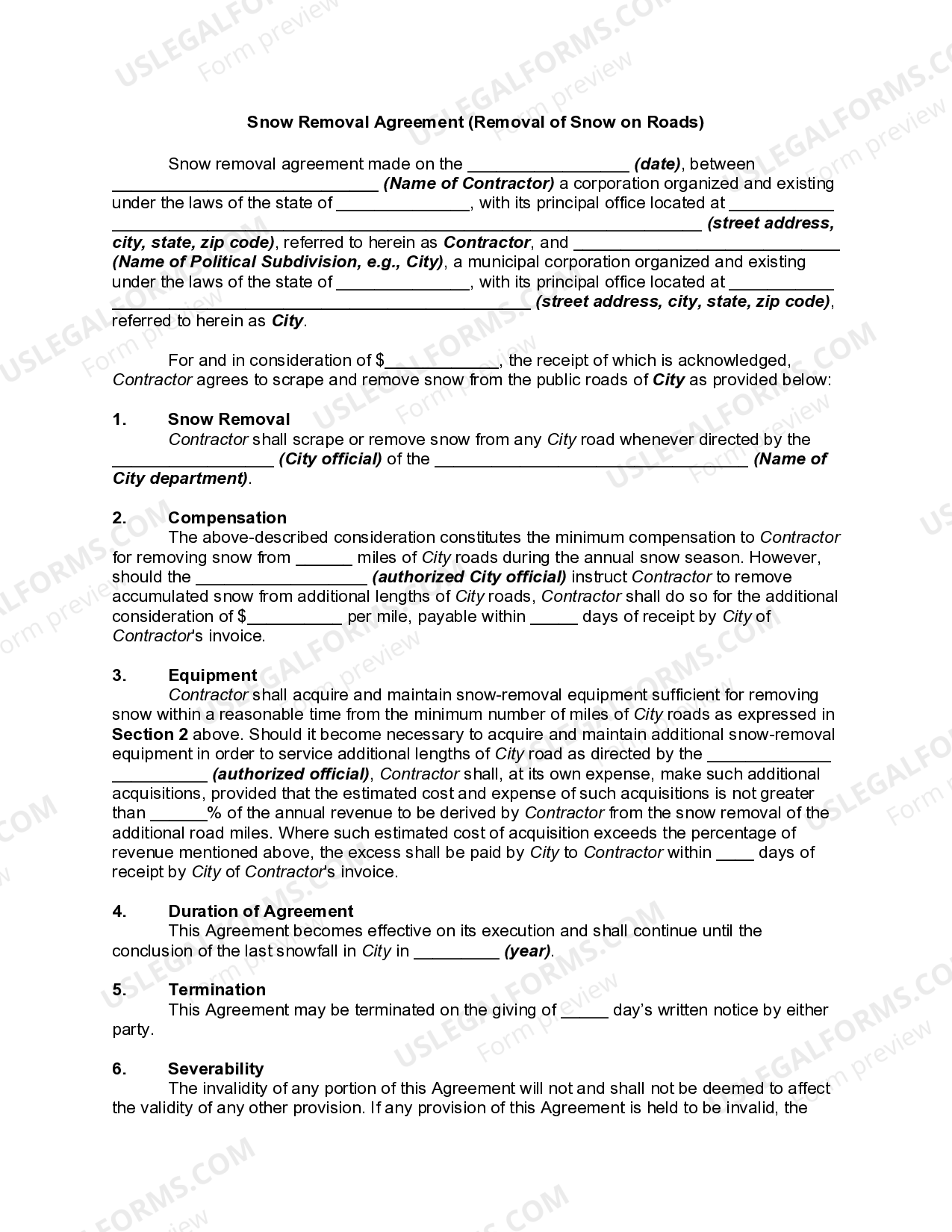 New Jersey Snow Removal Agreement - Removal of Snow on Roads - Snow ...