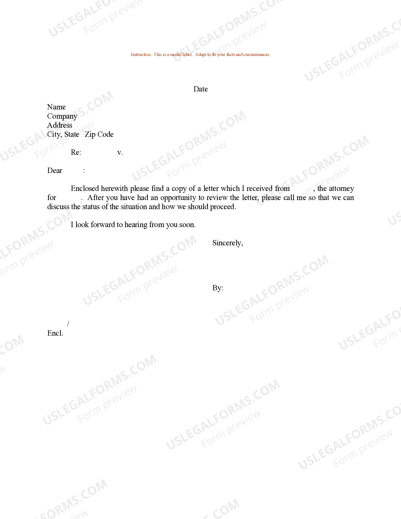 Sample Letter regarding Correspondence for Review by Client | US Legal ...