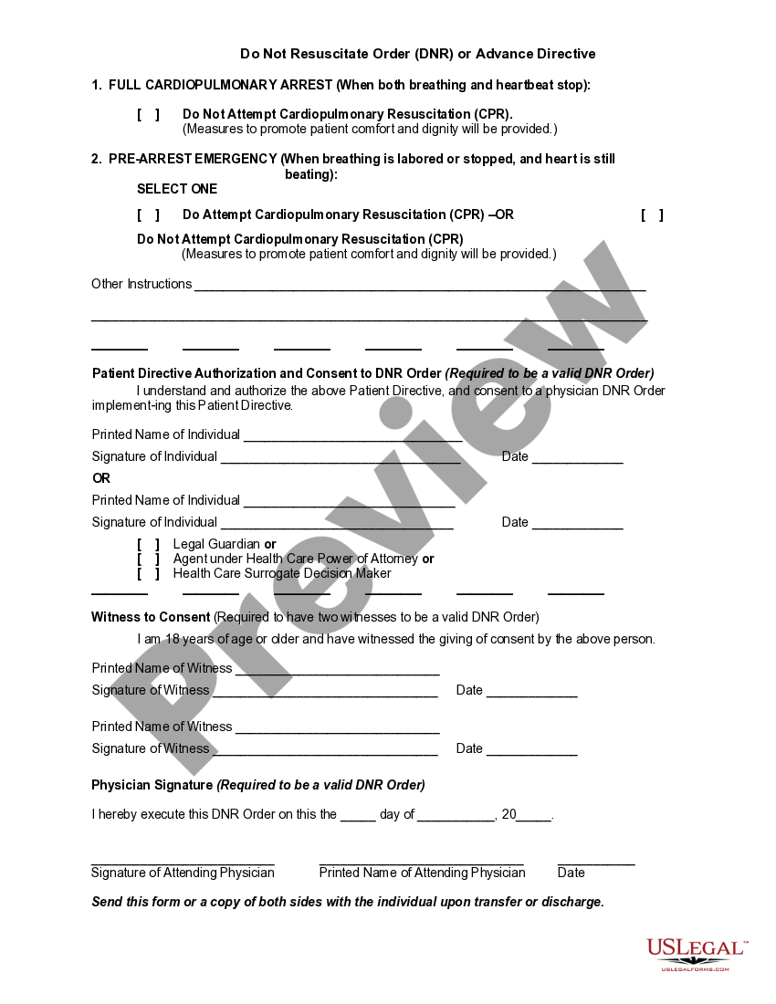 Do Not Resuscitate Order DNR Or Advance Directive Not Resuscitate 