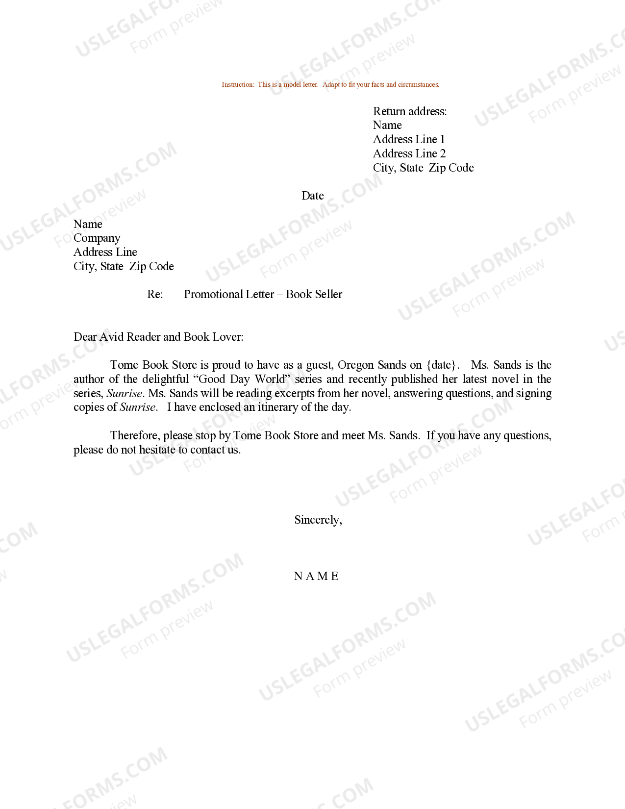 Illinois Sample Letter for Promotional Letter - Book Seller - Legal ...