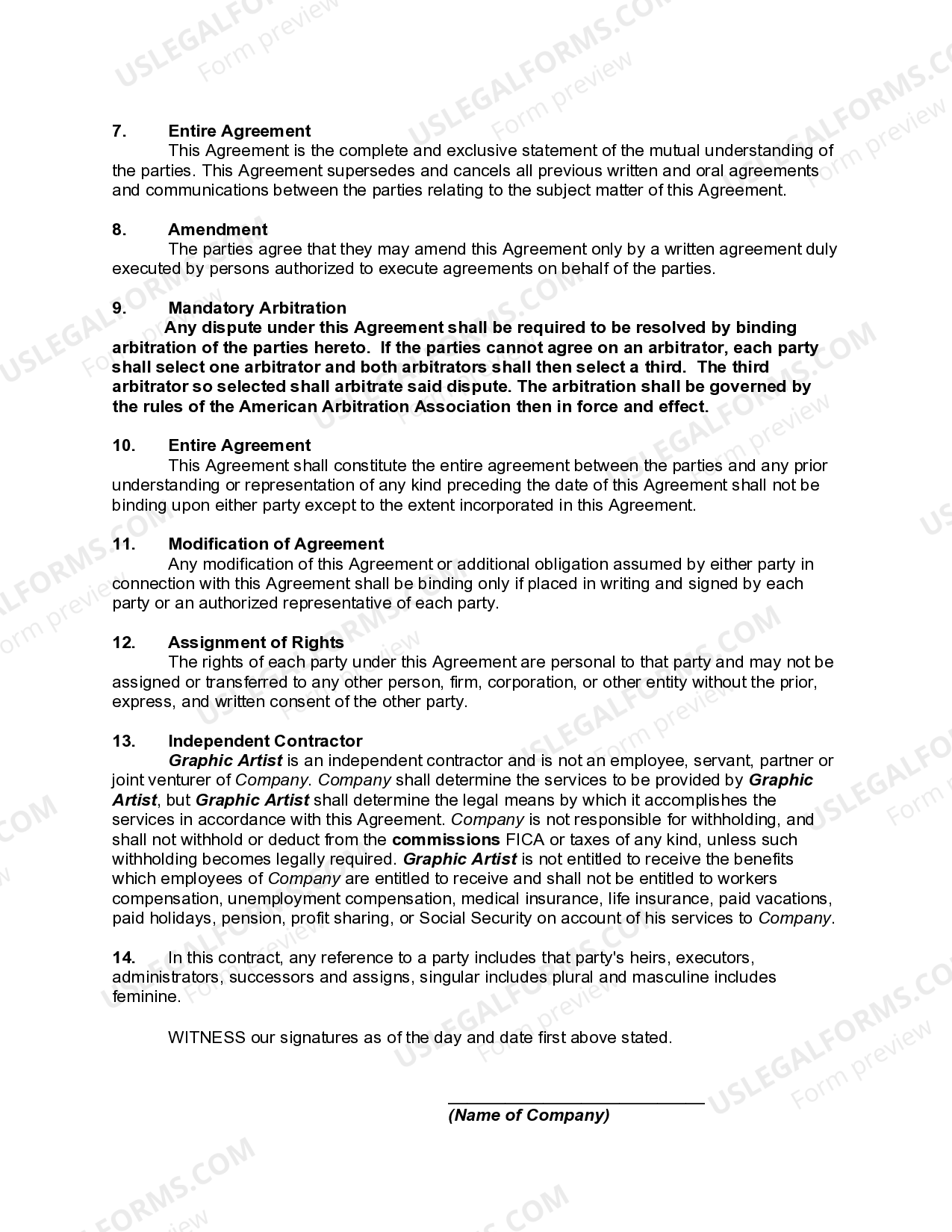 California Agreement between Graphic Artist and Magazine - Agreement ...
