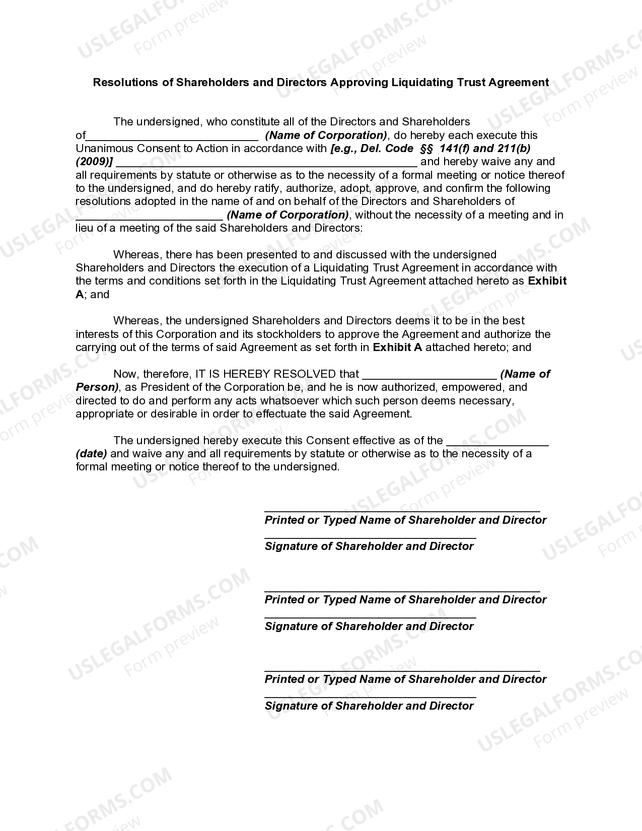 Illinois Resolutions of Shareholders and Directors Approving ...
