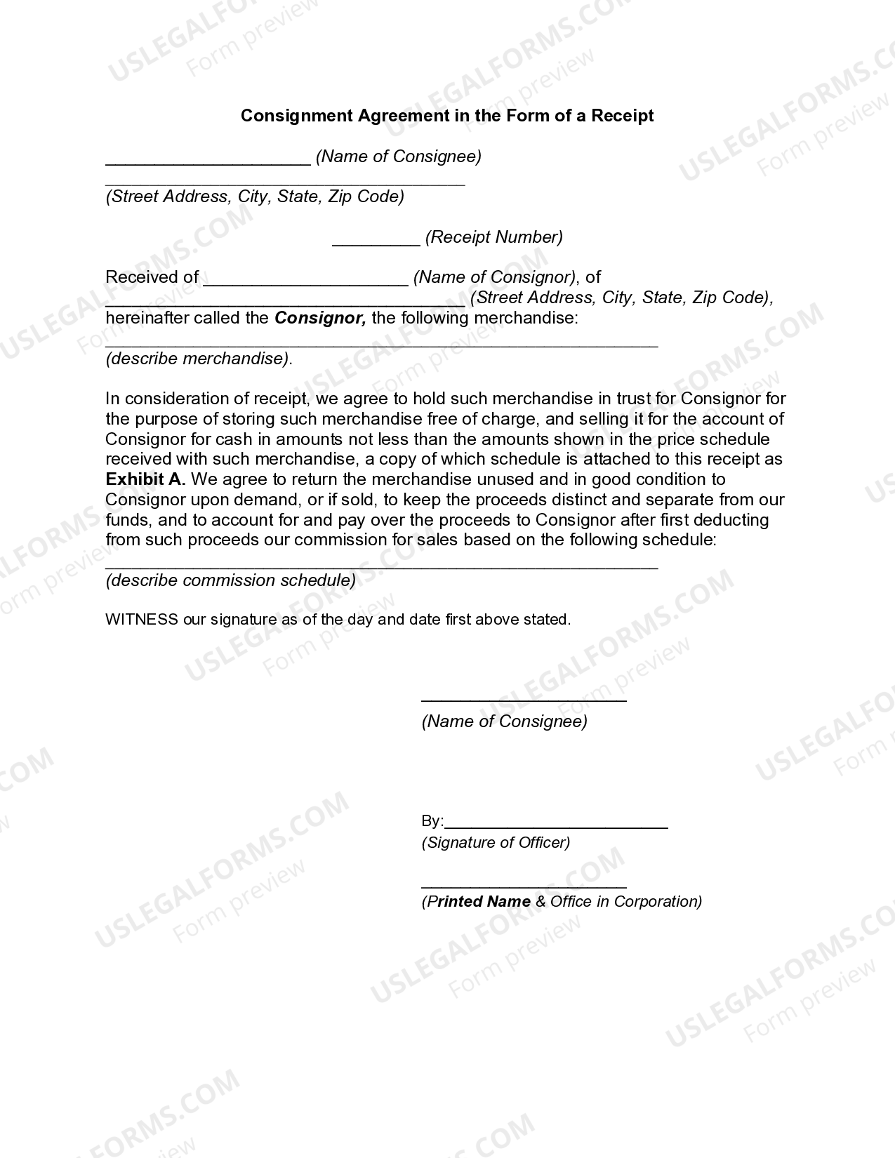 North Carolina Consignment Agreement in the Form of a Receipt - Form ...
