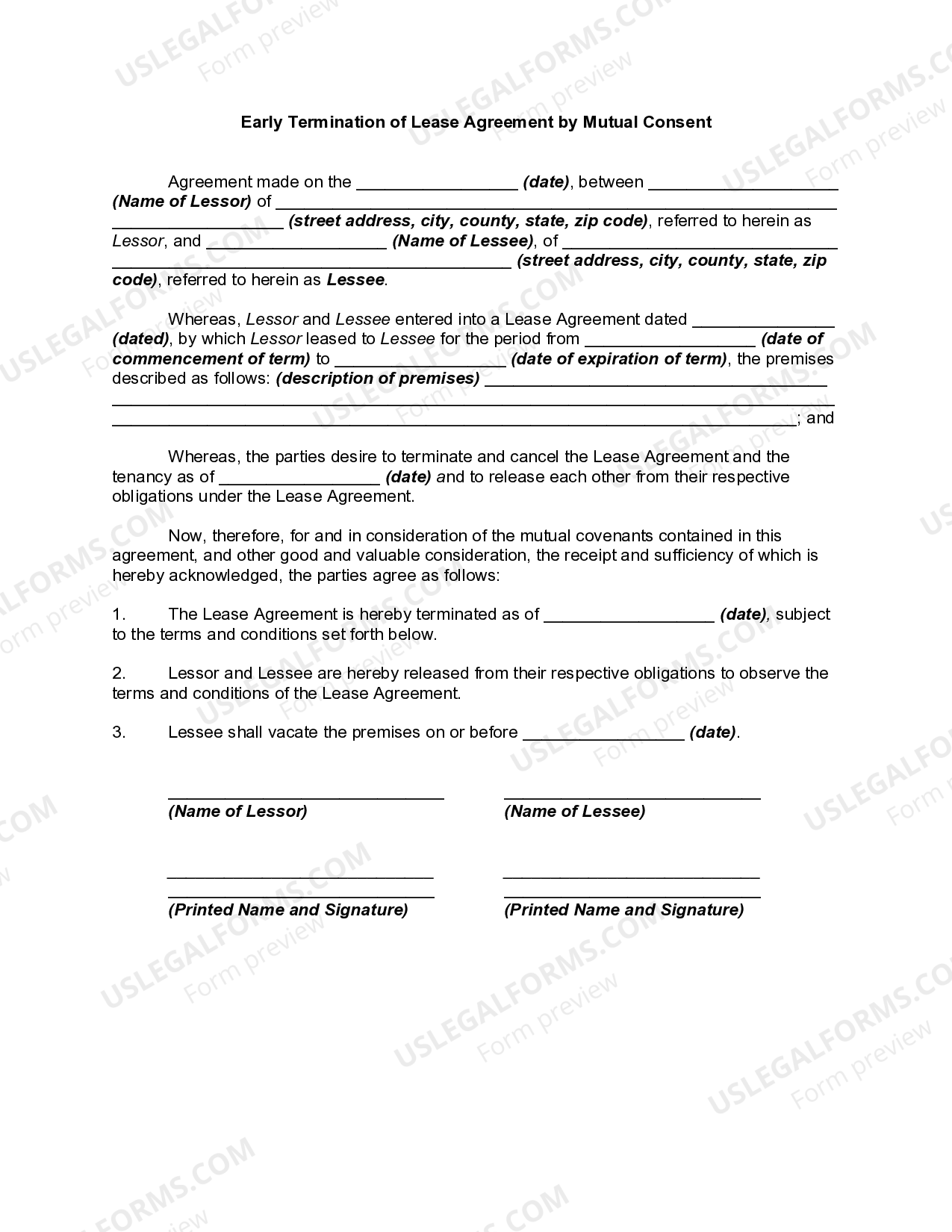 Utah Early Termination of Lease or Rental Agreement by Mutual Consent ...