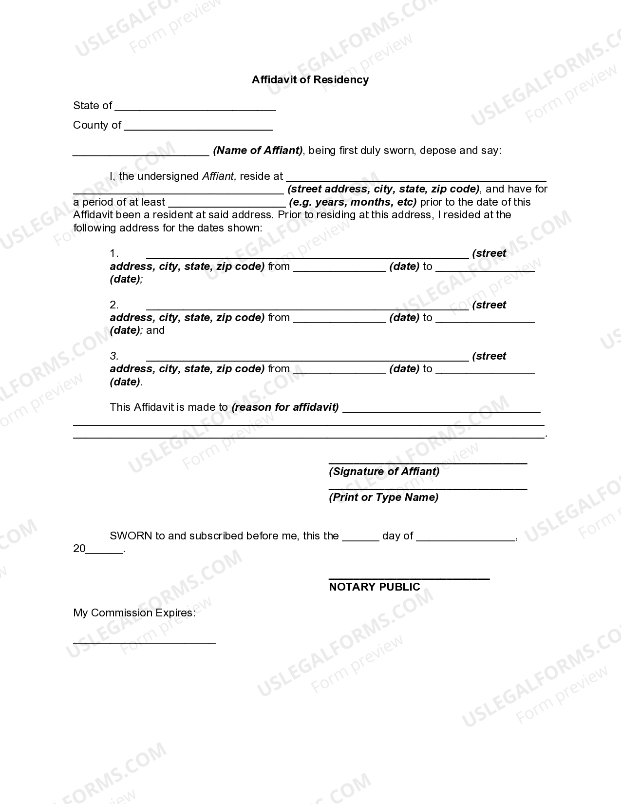 Affidavit of Residency - Proof Of Residency | US Legal Forms