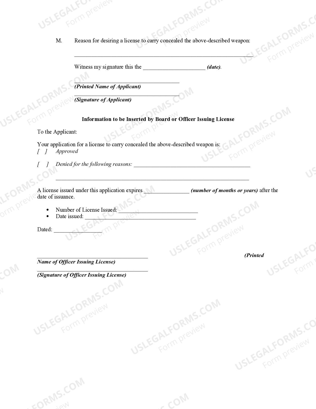 Application to Carry a Concealed Weapon, Pistol, Revolver or other ...