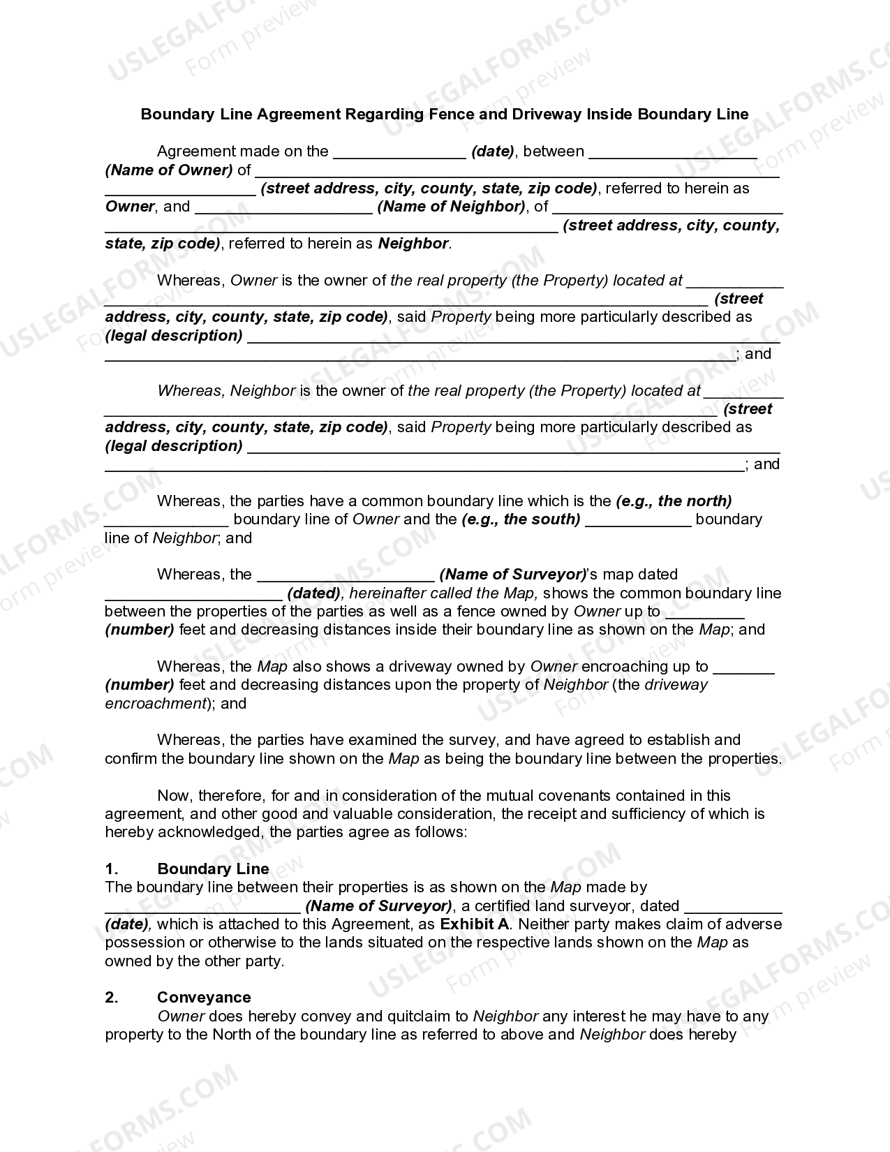 Georgia Boundary Line Agreement Regarding Fence And Driveway Inside