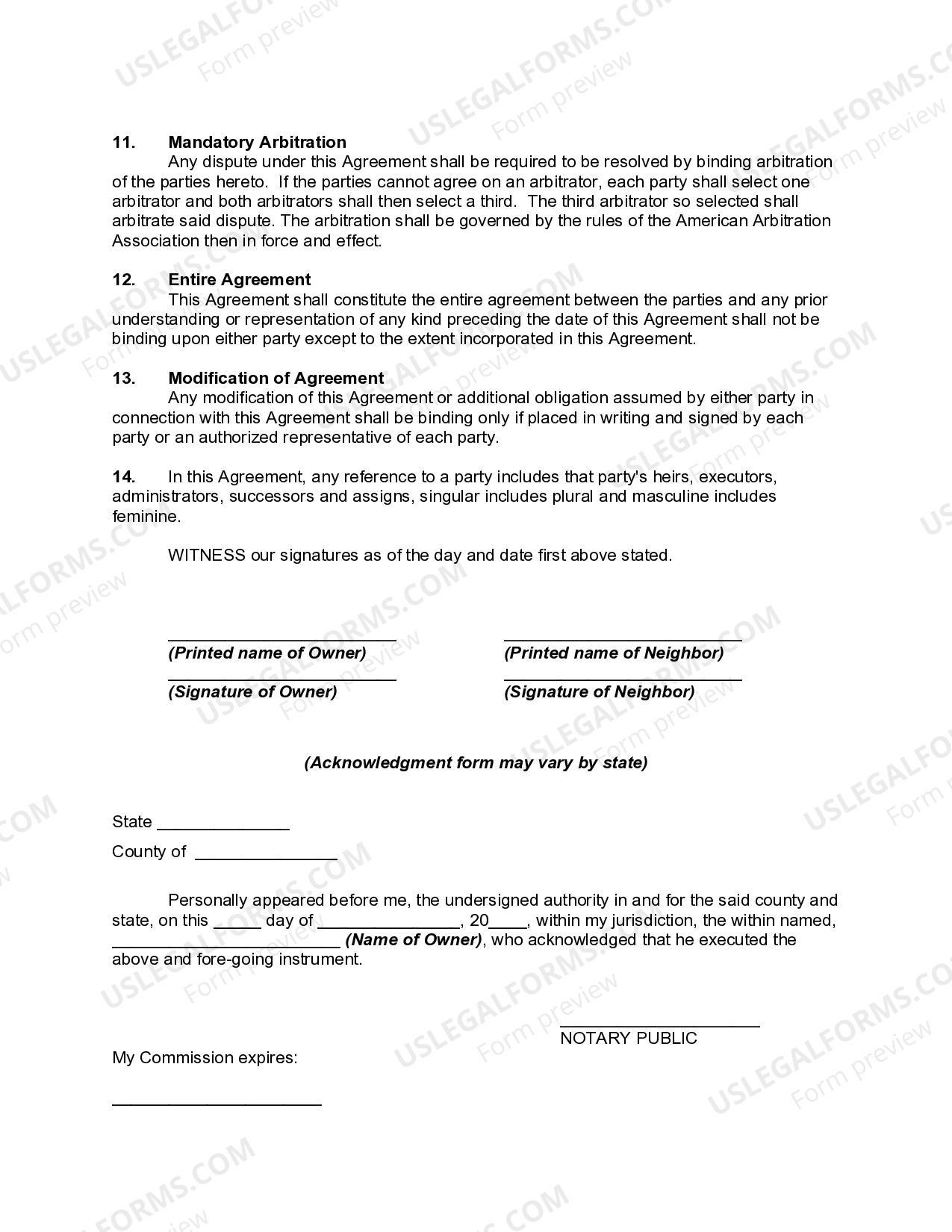 Boundary Line Agreement Regarding Fence and Driveway Inside Boundary ...