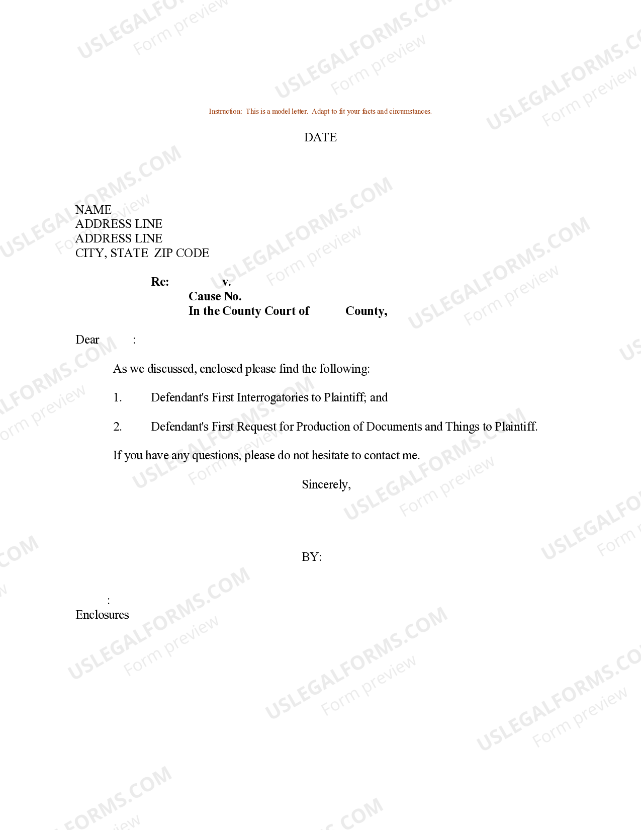 Sample Letter for Trial - Interrogatories | US Legal Forms