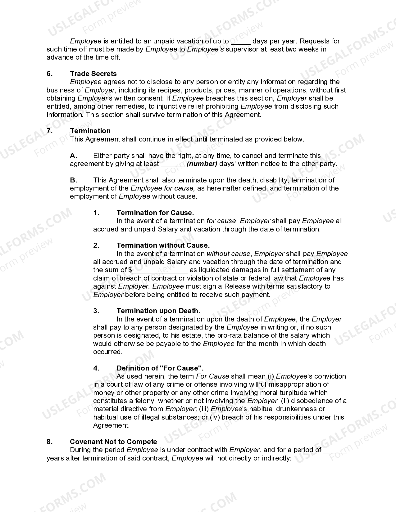 South Carolina Employment Agreement with Restaurant Cook - Employment ...