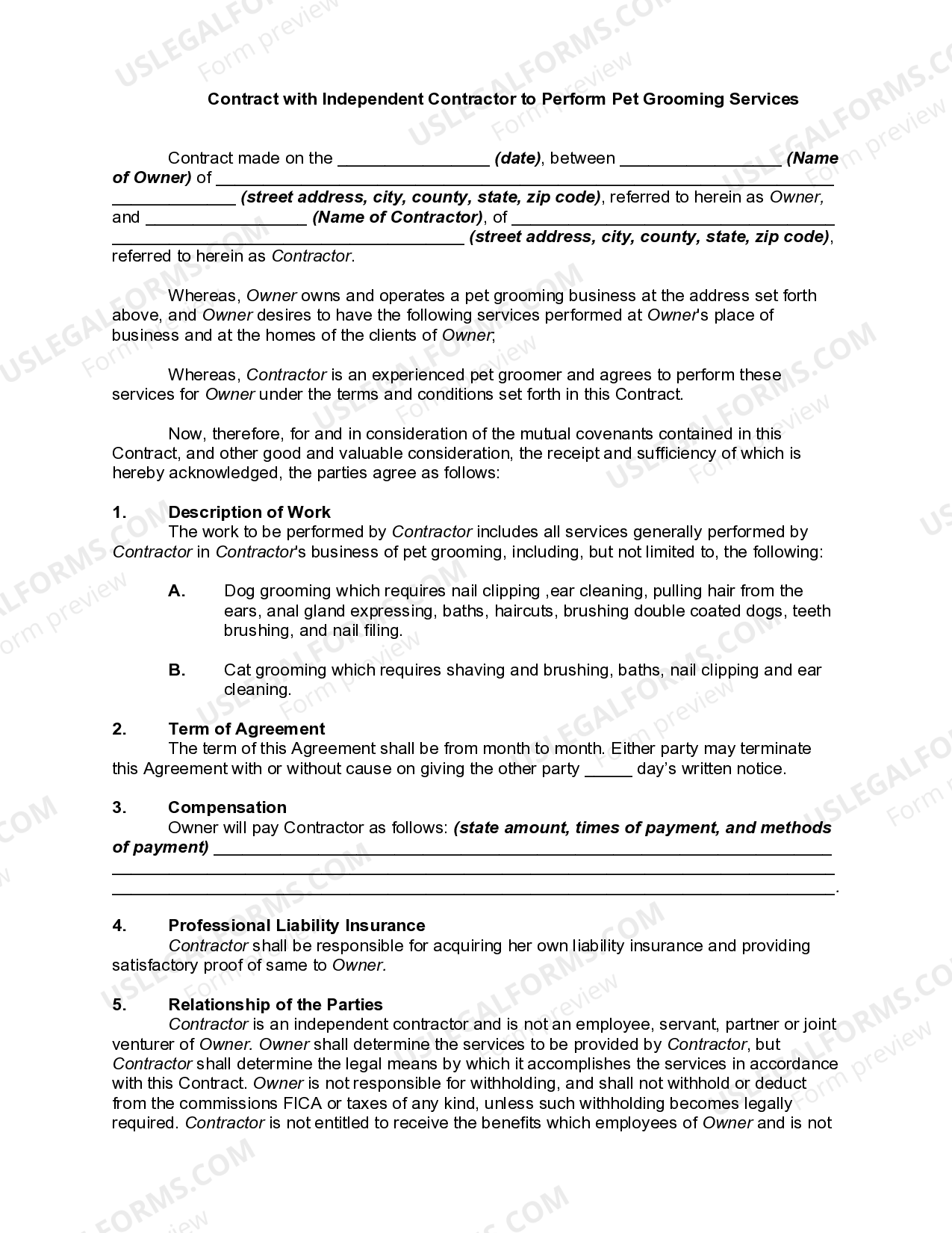 Pet Supplies DOG GROOMING Salon Terms And Conditions Customer Contract