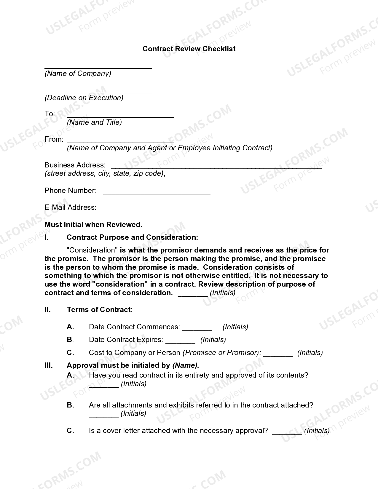California Contract Review Checklist - Contract Review | US Legal Forms