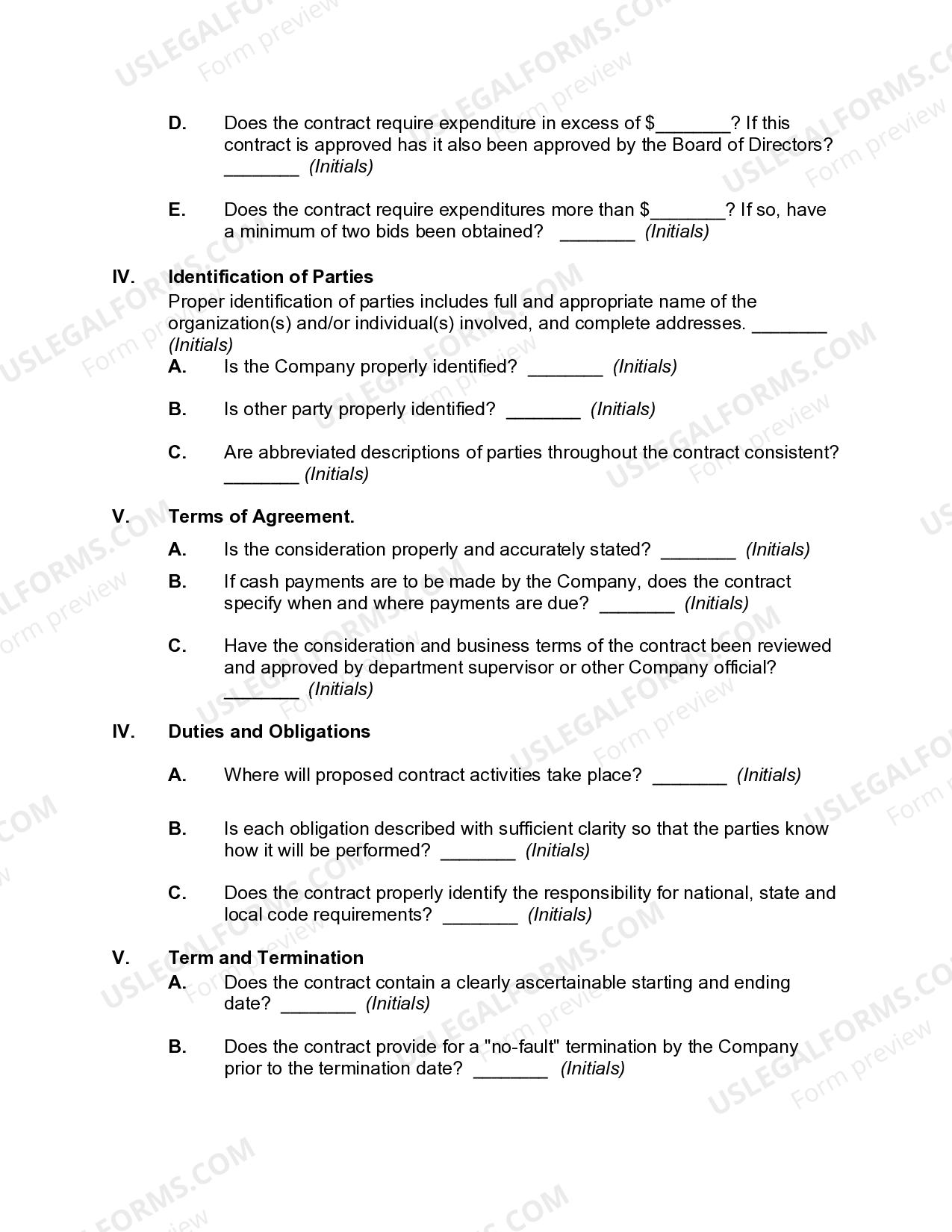 California Contract Review Checklist - Contract Review | US Legal Forms
