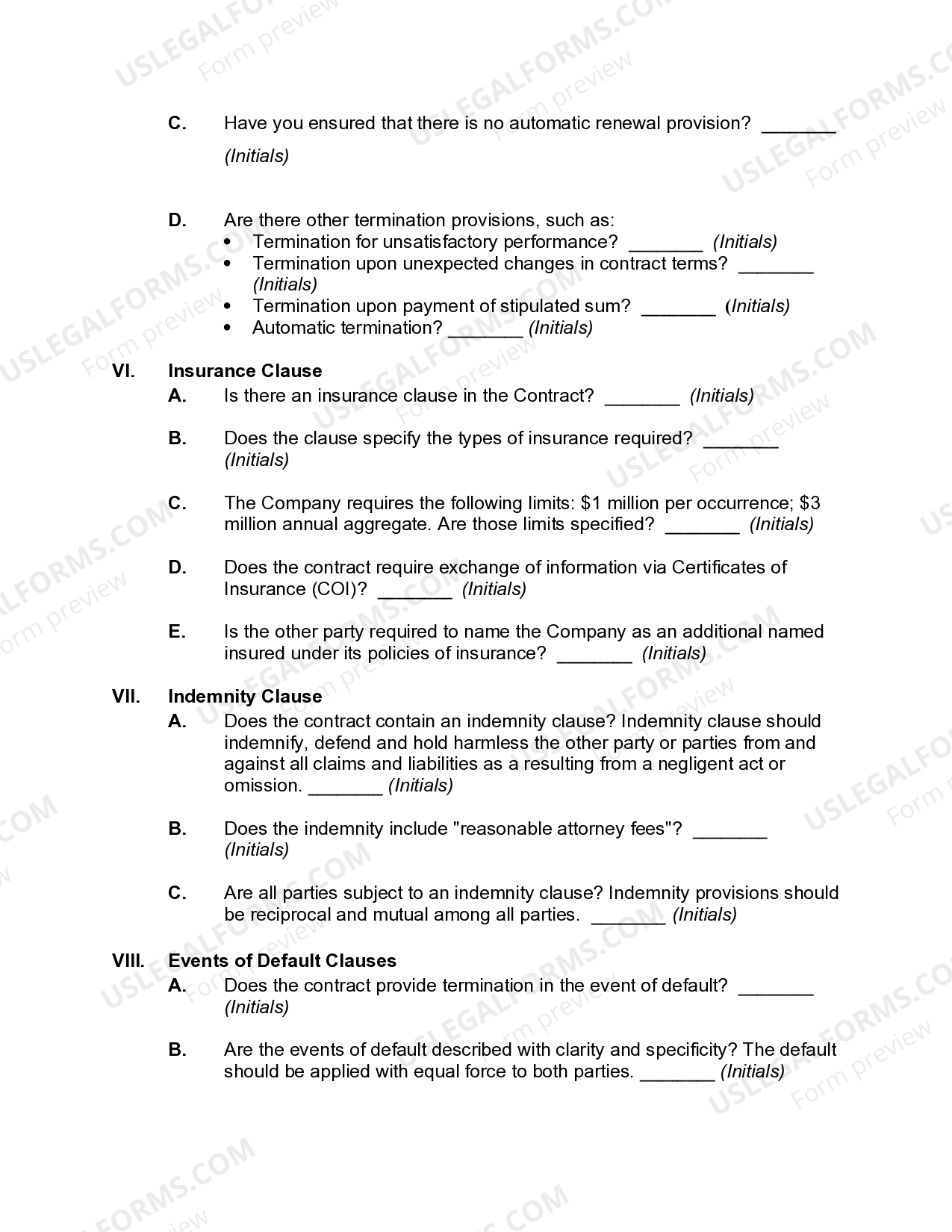 California Contract Review Checklist - Contract Review | US Legal Forms