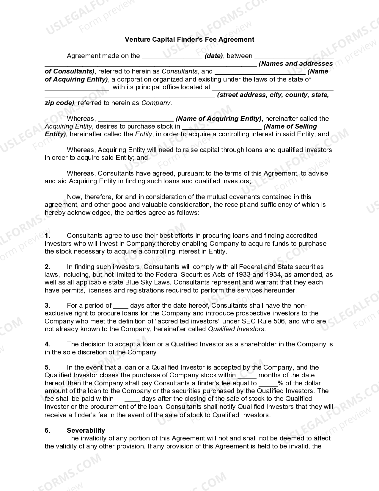 West Virginia Venture Capital Finder's Fee Agreement - Finders Fee ...