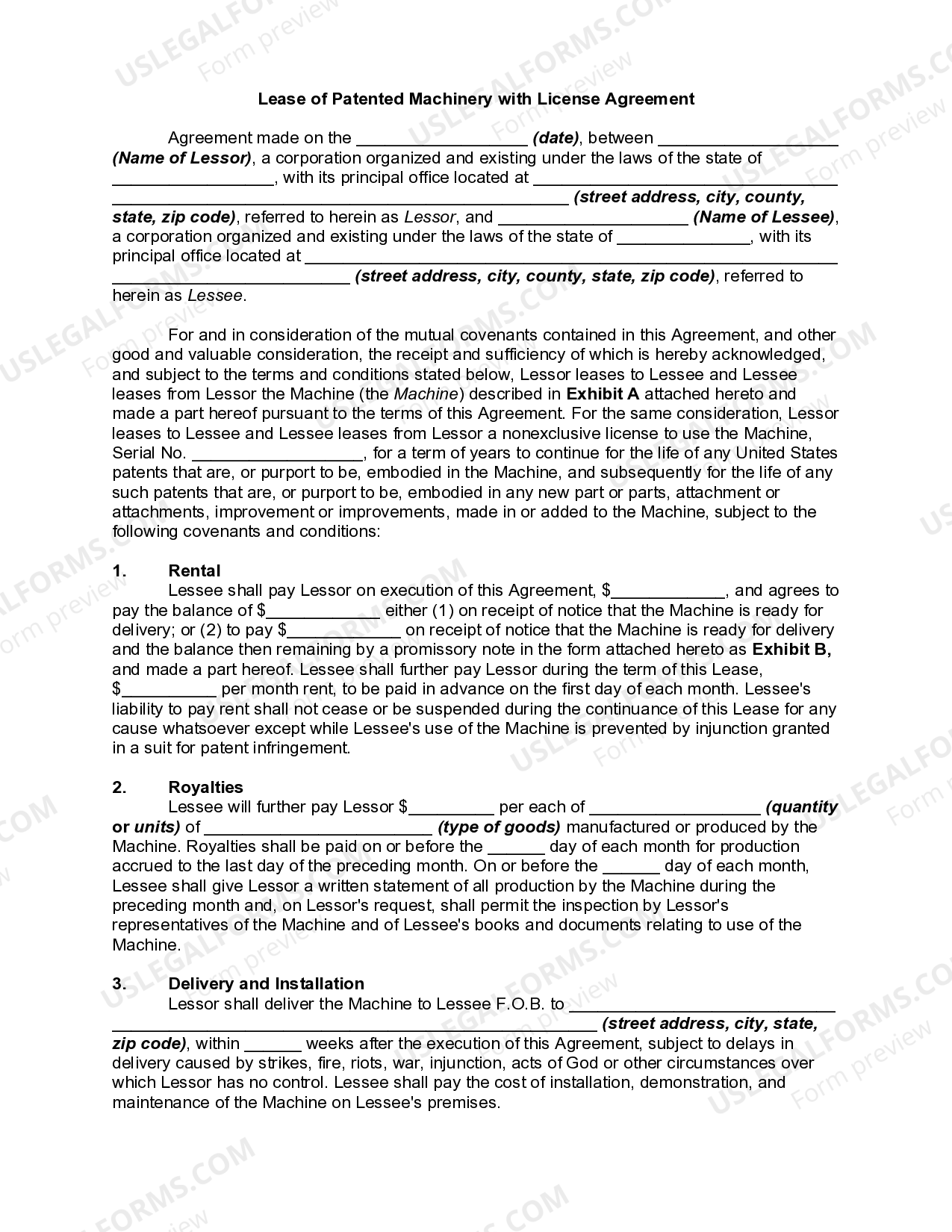 New Hampshire Lease of Patented Machinery with License Agreement - With ...