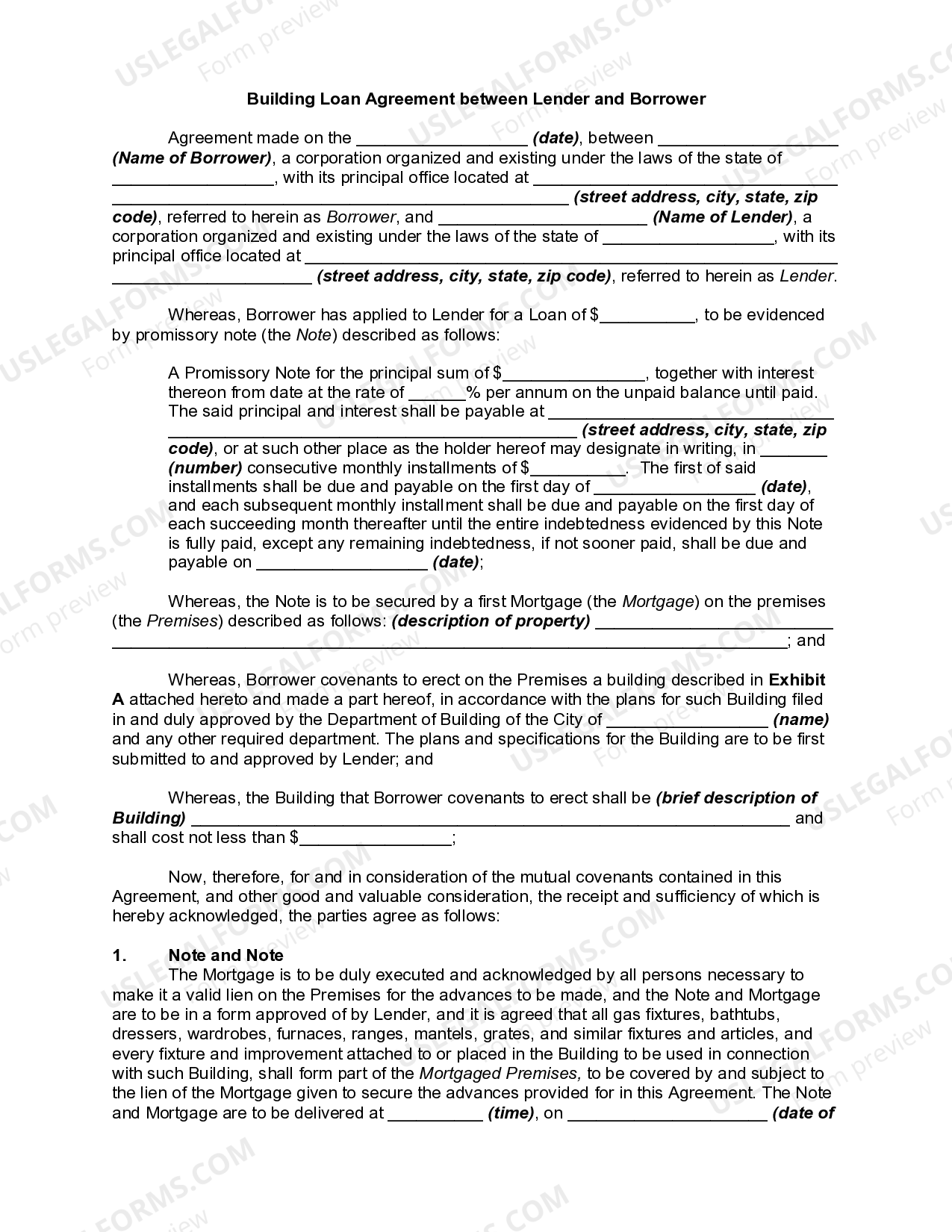 Building Loan Agreement between Lender and Borrower - Loan Agreement ...