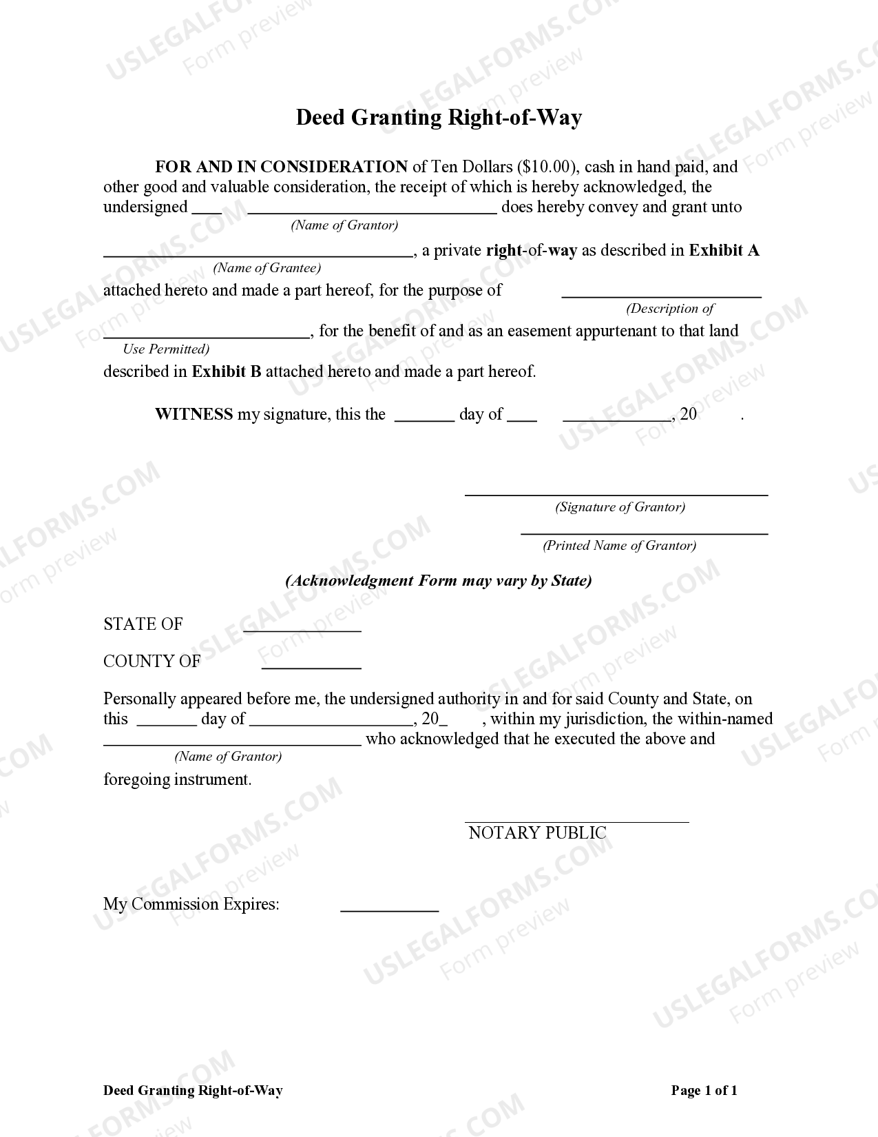Deed Granting Right of Way - Deed Right Way | US Legal Forms