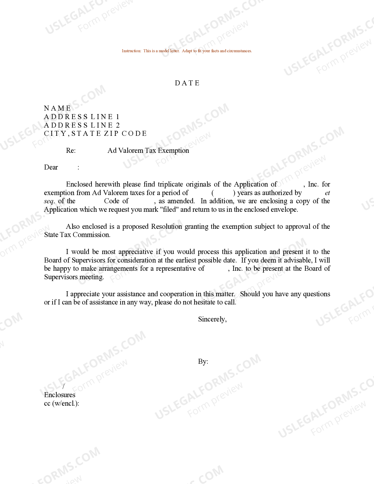 Sample Letter for Ad Valorem Tax Exemption - Ad Valorem Tax | US Legal ...