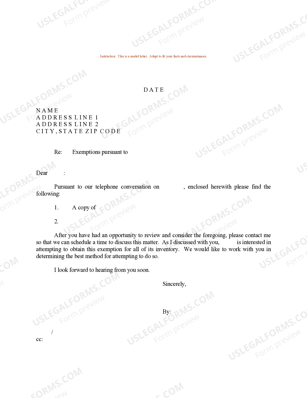 Sample Religious Exemption Letter For Employees | US Legal Forms