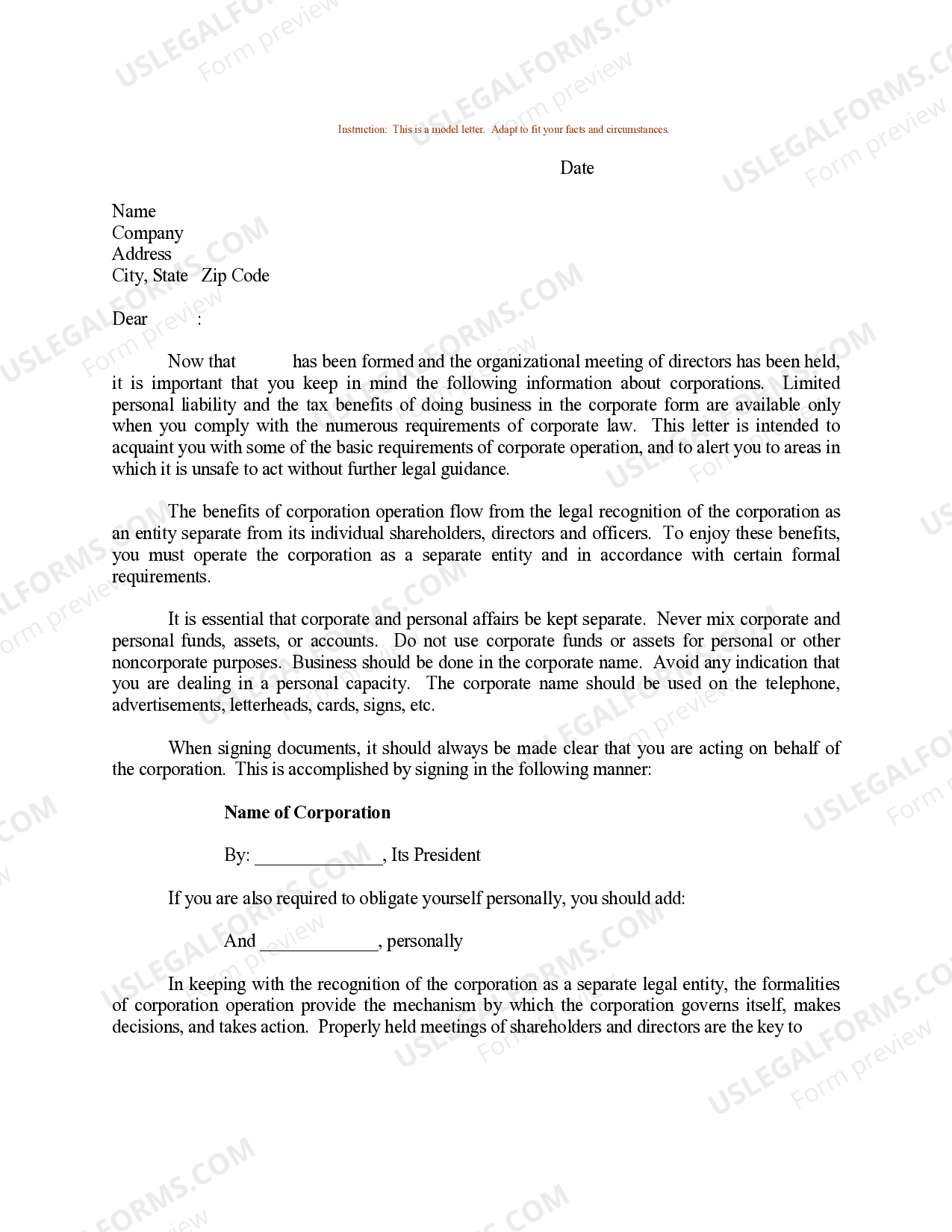 Sample Letter for Information regarding Corporation | US Legal Forms