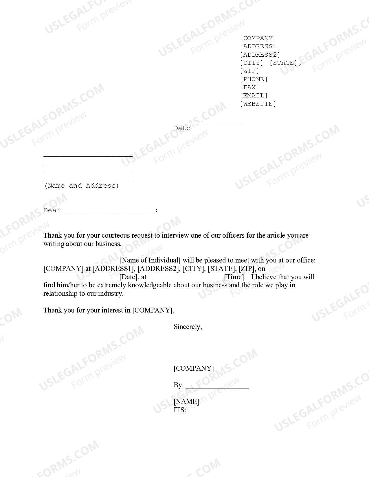Confirmation of Interview Appointment | US Legal Forms