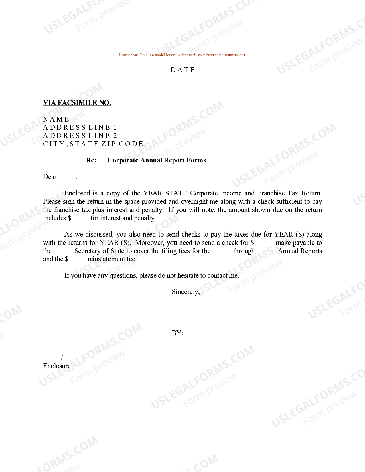 Sample Letter for Payment of Corporate Income and Franchise Taxes and ...