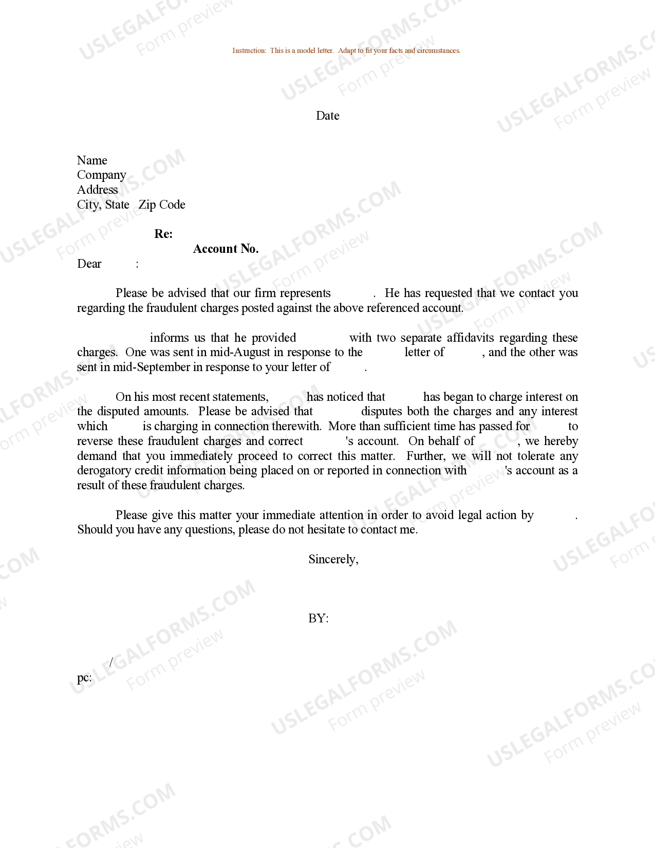 Sample Letter for Fraudulent Charges against Client's Account ...