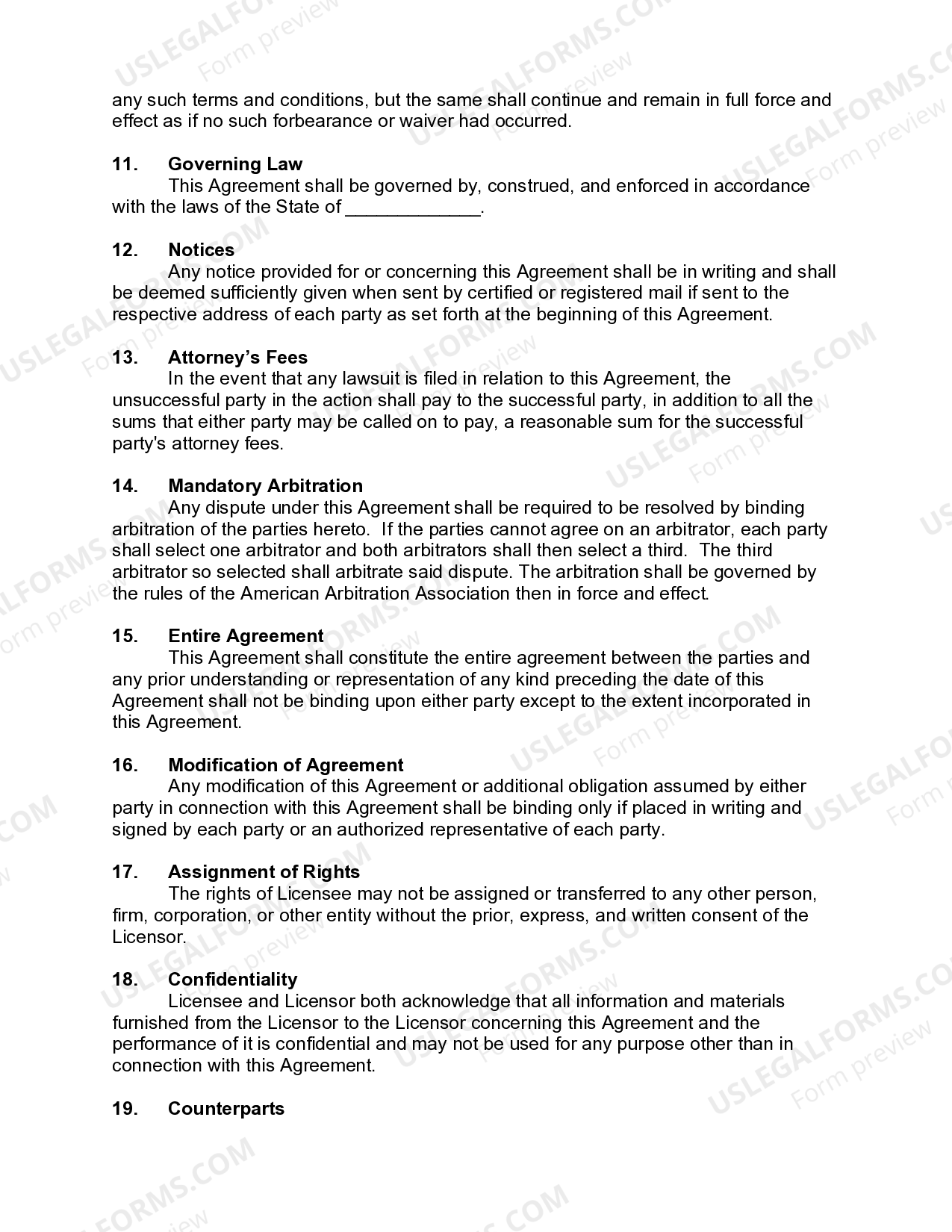 South Dakota Exclusive License Agreement - One Year - Exclusive License ...